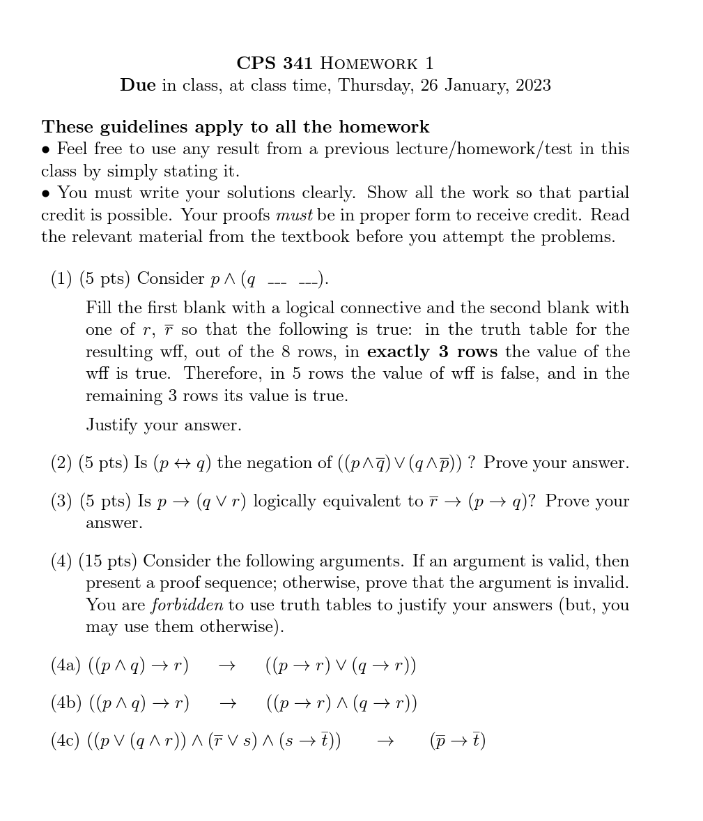 Solved CPS 341 HOMEWORK 1 Due in class, at class time, | Chegg.com