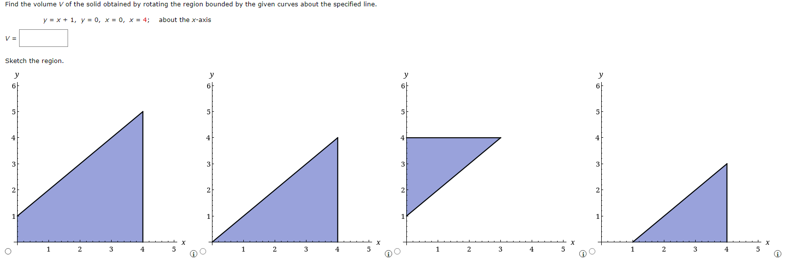 Solved Find the volume V of the solid obtained by rotating | Chegg.com