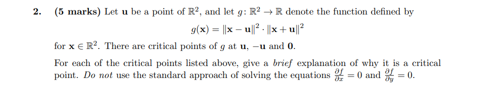 Solved = 2. (5 marks) Let u be a point of R2, and let g: R2 | Chegg.com