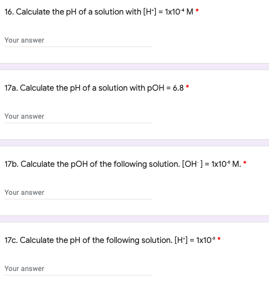 Solved 16. Calculate the pH of a solution with [H+] = | Chegg.com