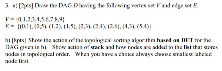 Solved 3. a) [2pts] Draw the DAG D having the following | Chegg.com