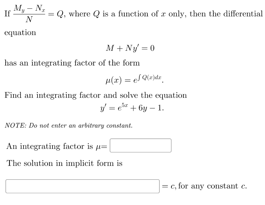 Solved My-N. If Q, where Q is a function of x only, then the | Chegg.com