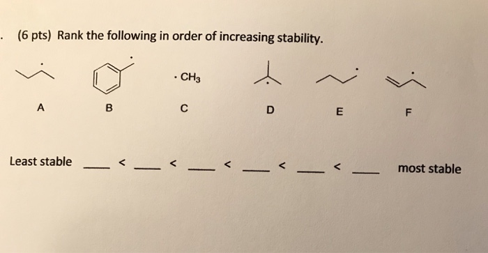 Solved (6 pts) Rank the following in order of increasing | Chegg.com
