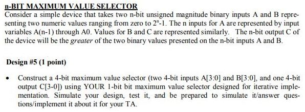 Solved n-BIT MAXIMUM VALUE SELECTOR Consider a simple device | Chegg.com