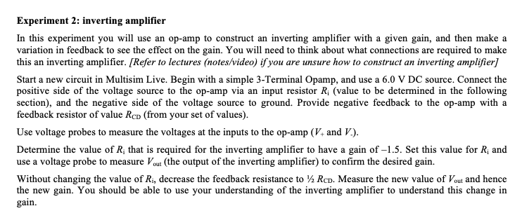 Experiment 2: inverting amplifier In this experiment | Chegg.com