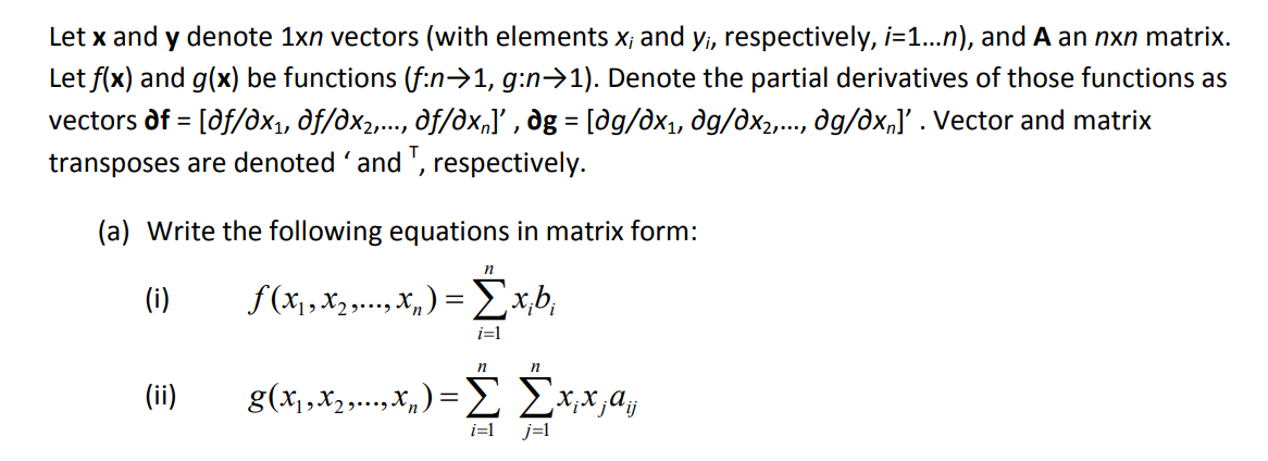 Solved Let x and y denote 1xn vectors (with elements x; and | Chegg.com