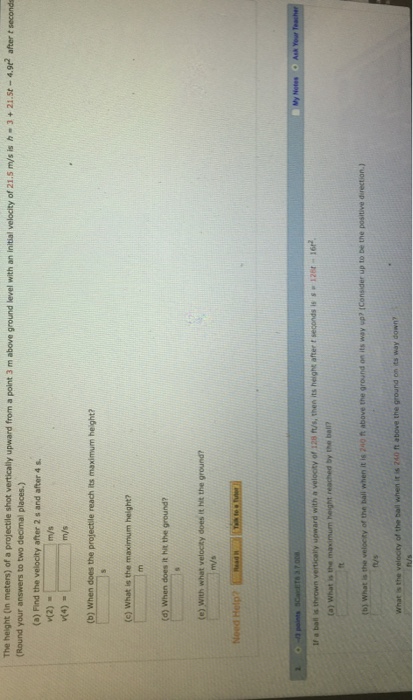 Solved The height (in meters) of a projectile shot | Chegg.com