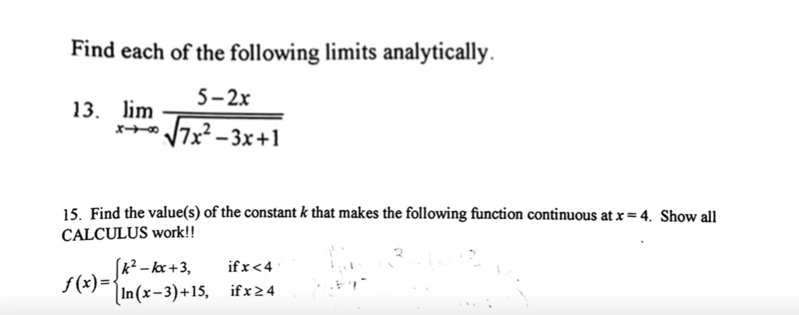 Solved Find each of the following limits analytically. 5- 2x | Chegg.com