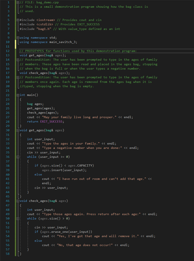 Solved Multi part question regarding the bag class. Based | Chegg.com