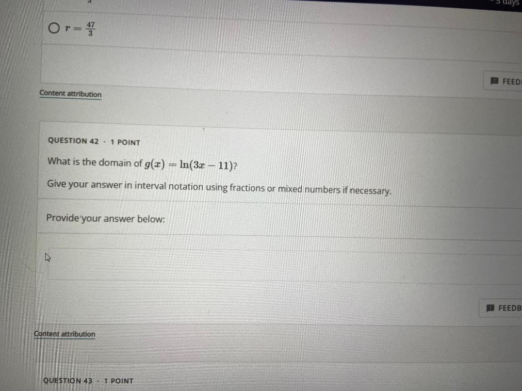 Solved days Or - 17 FEED Content attribution QUESTION 42 . 1 | Chegg.com