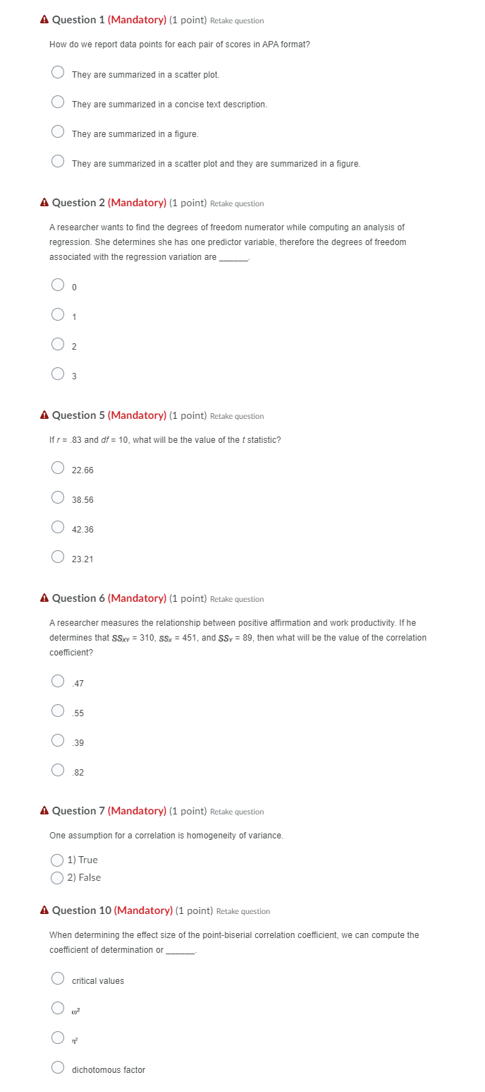 Solved A Question 1 (Mandatory) (1 point) Retake question | Chegg.com