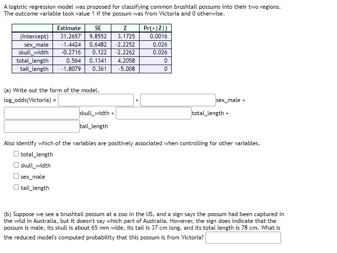 Solved A logistic regression model was proposed for | Chegg.com