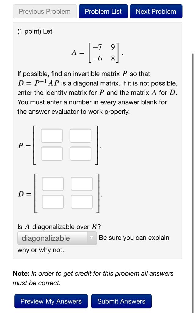 Solved Previous Problem Problem List Next Problem (1 point) | Chegg.com