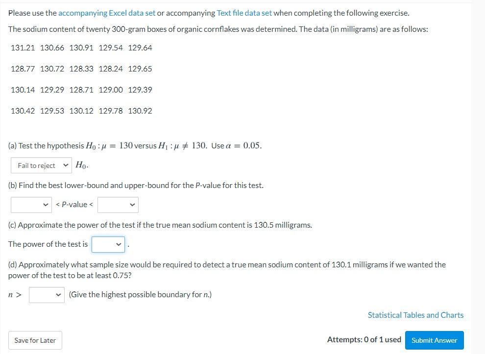 Solved Please use the accompanying Excel data set or | Chegg.com