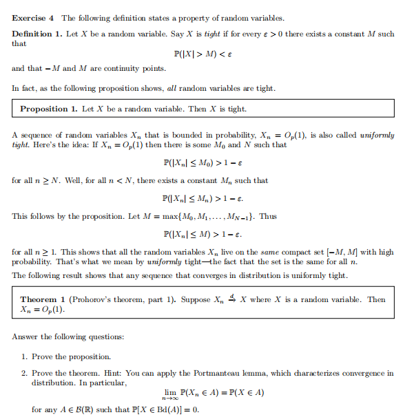 Solved Exercise 4 The following definition states a property | Chegg.com