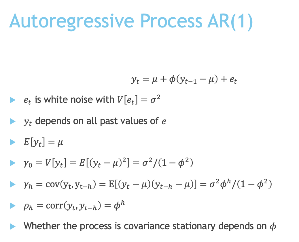 Solved Autoregressive Process AR(1) yt=μ+ϕ(yt−1−μ)+et et is | Chegg.com