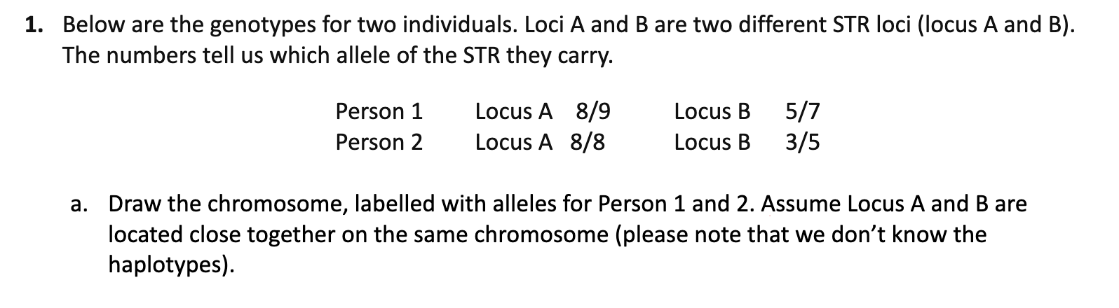 Solved Below are the genotypes for two individuals. Loci A | Chegg.com