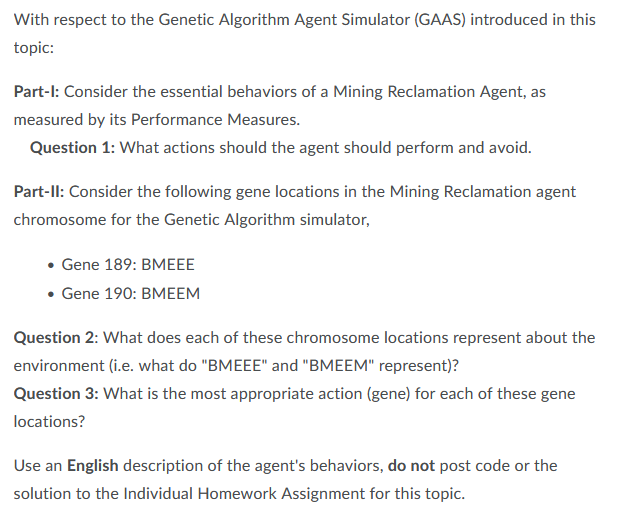 The Genetic Algorithm Agent Simulator (GAAS) is a | Chegg.com