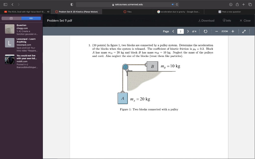 Solved 1. (10 points) In figure 1, two blocks are connected | Chegg.com