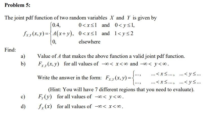 Solved The joint pdf function of two random variables X and | Chegg.com
