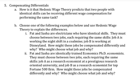 Solved 5. Compensating Differentials How is it that Hedonic | Chegg.com