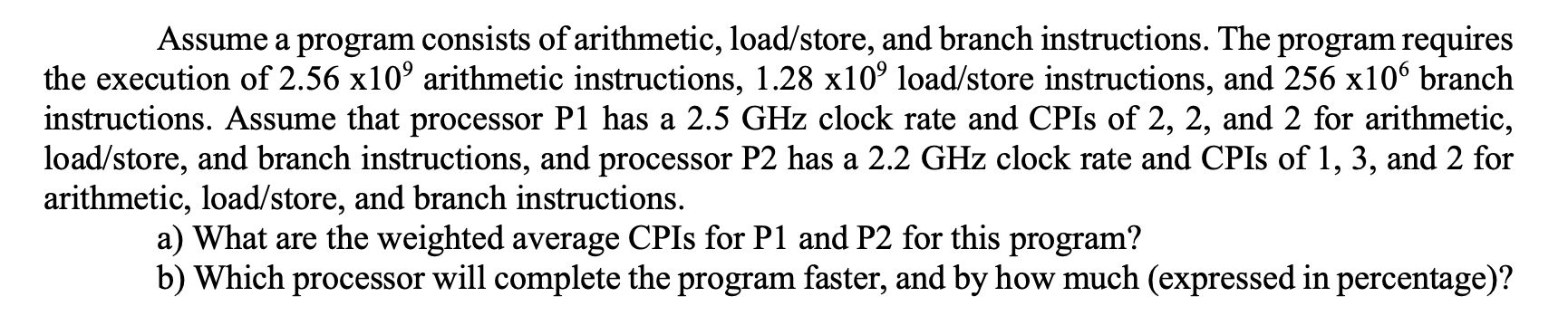 Solved Assume a program consists of arithmetic, load/store, | Chegg.com