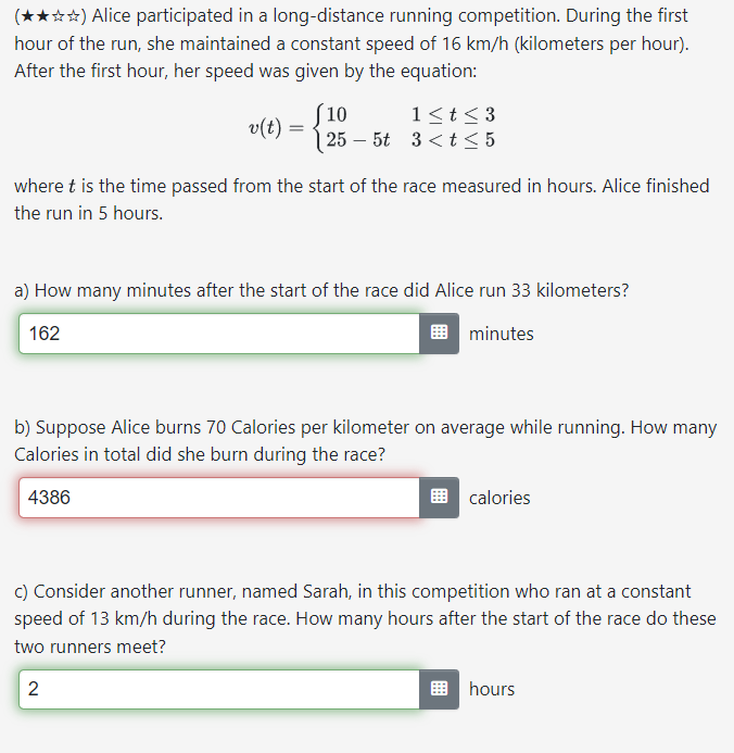 Solved Alice participated in a long-distance running | Chegg.com