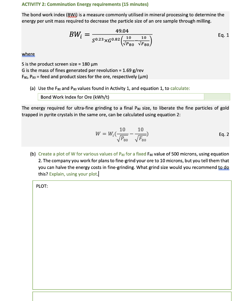 ACTIVITY 2: Comminution Energy requirements (15 | Chegg.com