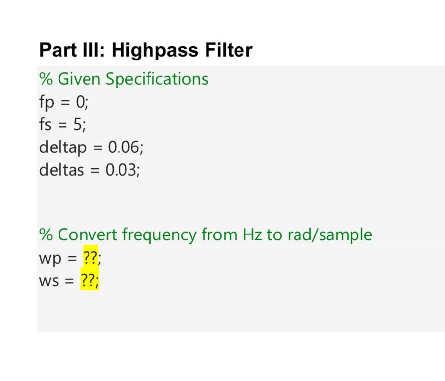 Design a highpass FIR filter that satisfy the | Chegg.com