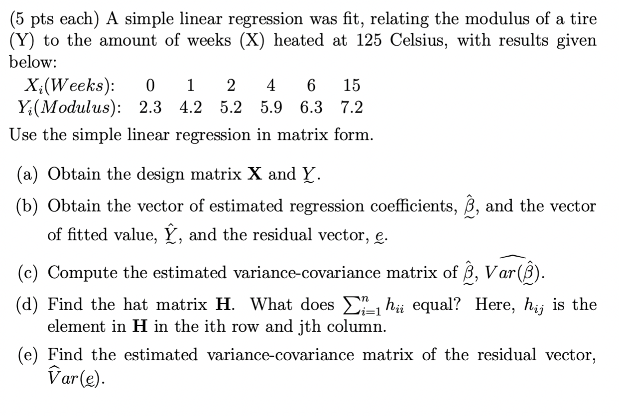 Solved (5 pts each) A simple linear regression was fit, | Chegg.com