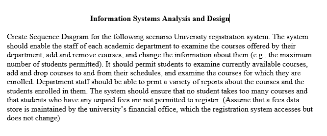 Solved Information Systems Analysis and Design Create | Chegg.com