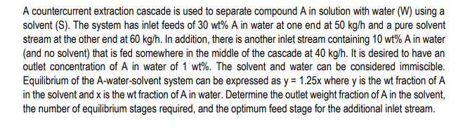 A countercurrent extraction cascade is used to | Chegg.com