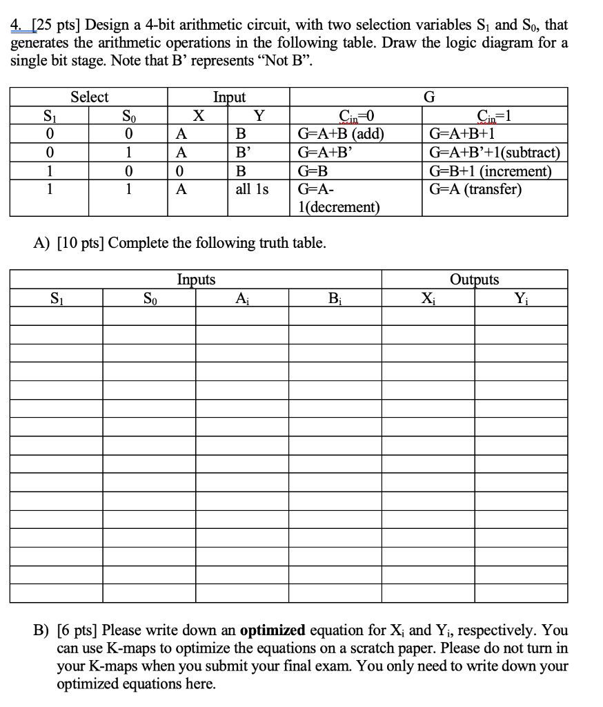 4 25 Pts Design A 4 Bit Arithmetic Circuit With 2535