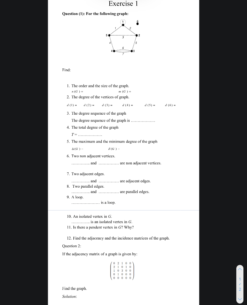 Solved Exercise 1 Question (1): For the following graph: 5 3 | Chegg.com