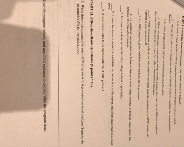 Solved PART I. True/False Questions (2 points 10). Write | Chegg.com