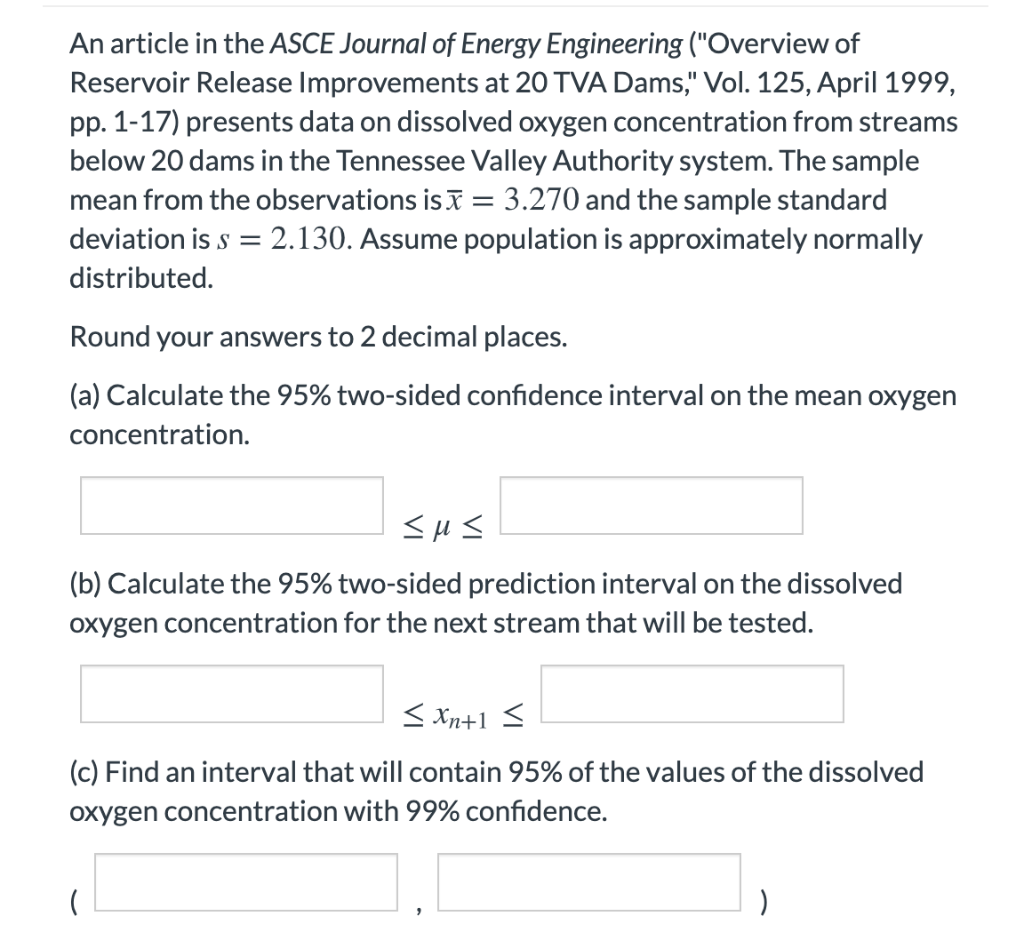 Solved An article in the ASCE Journal of Energy Engineering | Chegg.com