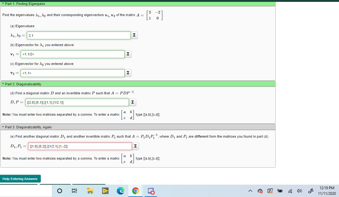 Solved - Part 1: Finding Eigenpairs Find the eigenvalues 11, | Chegg.com