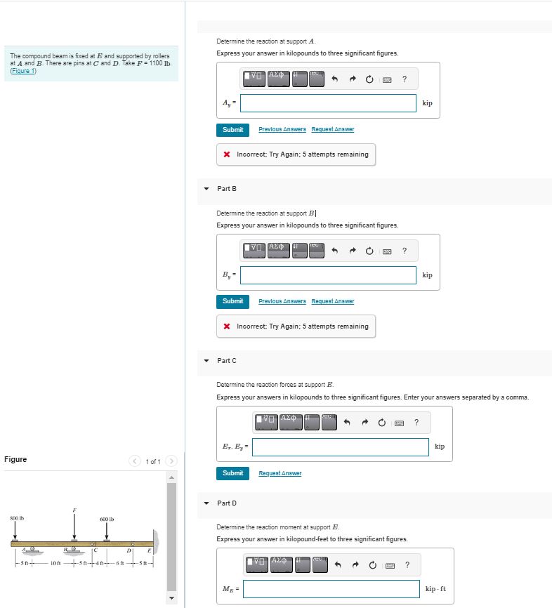 Solved The compound beam is fixed at E and supported by | Chegg.com