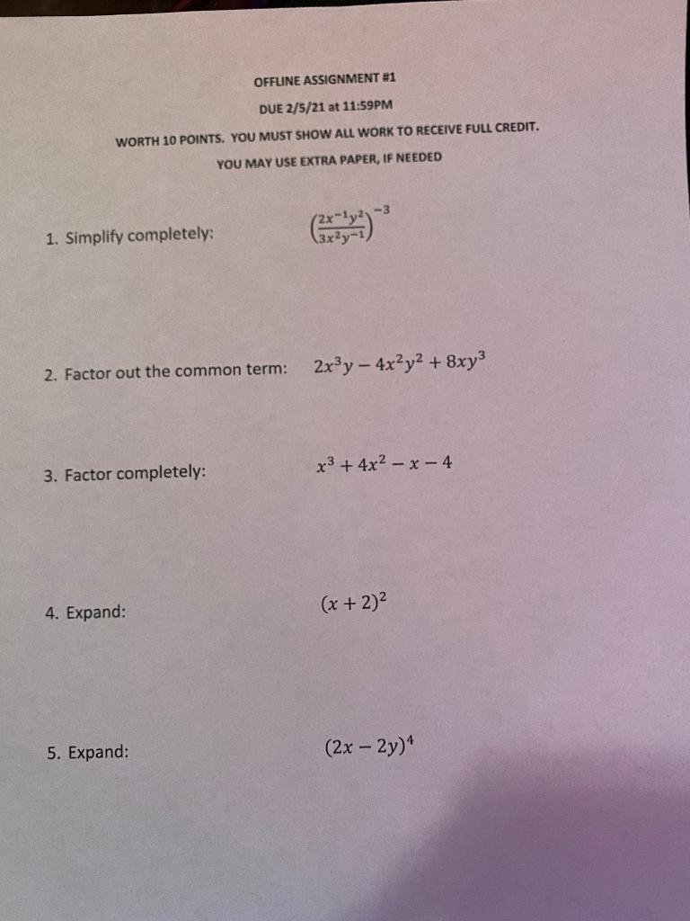 Solved OFFLINE ASSIGNMENT #1 DUE 2/5/21 at 11:59PM WORTH 10 | Chegg.com