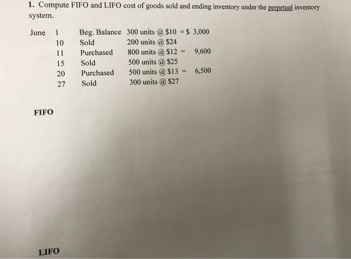 Solved 1. Compute FIFO and LIFO cost of goods sold and | Chegg.com
