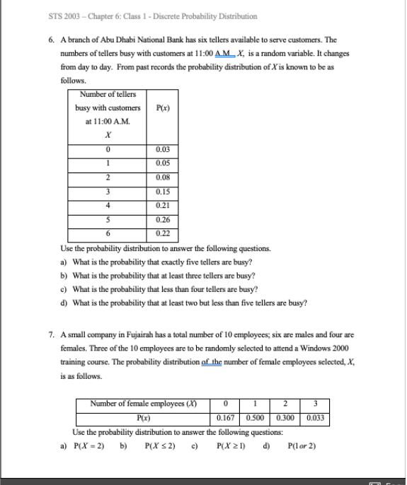 Solved STS 2003 - Chapter 6: Class 1 - Discrete Probability | Chegg.com