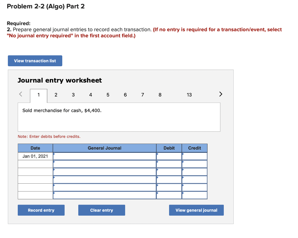 Solved Required information Problem 2-2 (Algo) Accounting | Chegg.com