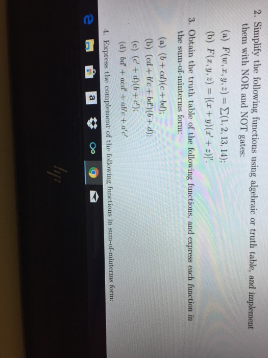 Solved 2. Simplify the following functions using algebraic | Chegg.com