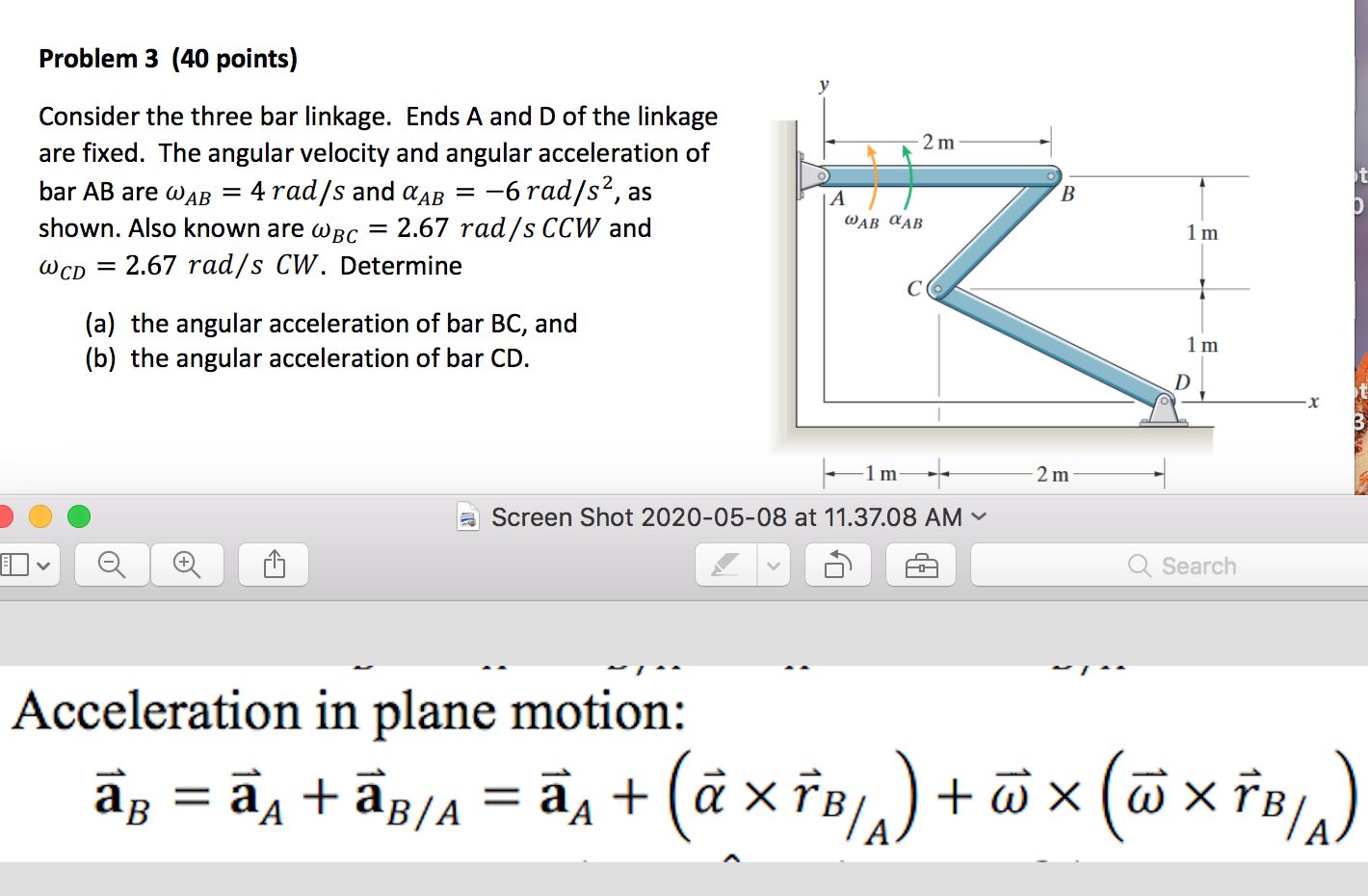 Solved Use above equation for acceleration in plane motion | Chegg.com