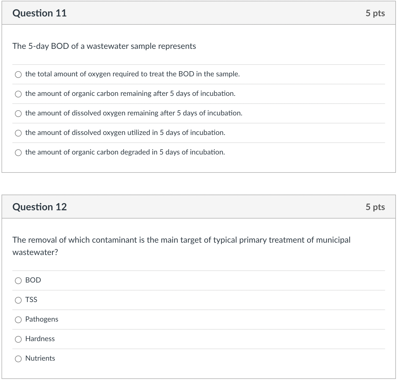 Solved The 5-day BOD of a wastewater sample represents the | Chegg.com