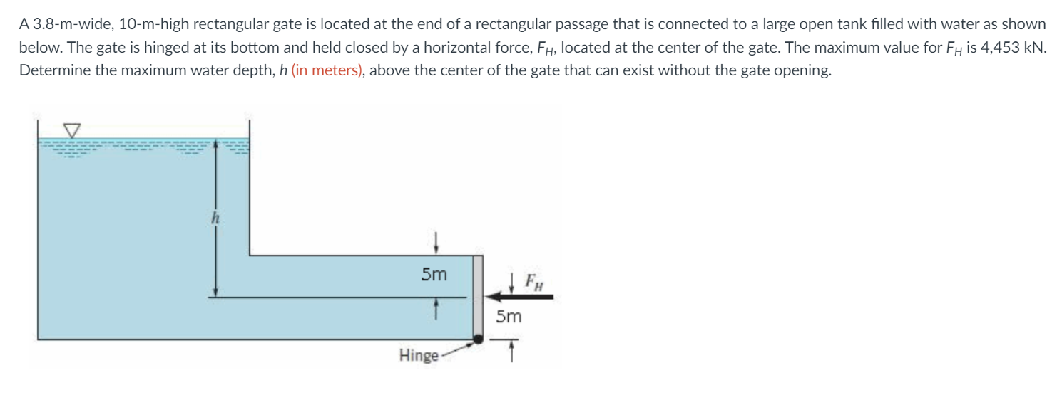 Solved A 3.8-m-wide, 10-m-high rectangular gate is located | Chegg.com