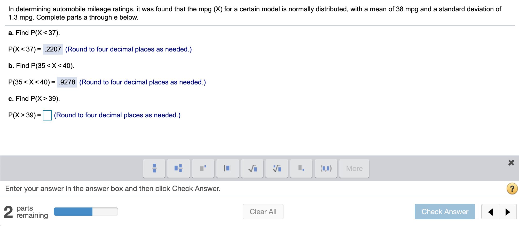 Solved In determining automobile mileage ratings, it was | Chegg.com