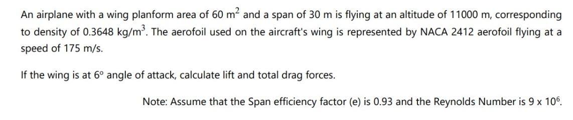 Solved An airplane with a wing planform area of 60 m2 and a | Chegg.com