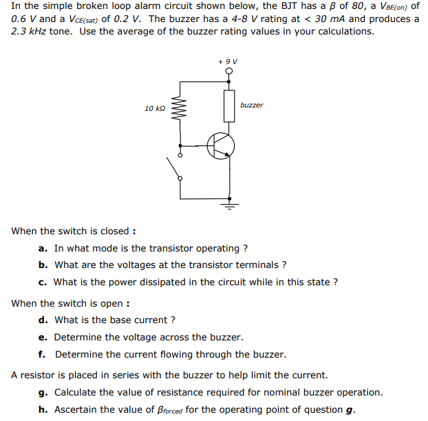 Solved In the simple broken loop alarm circuit shown below, | Chegg.com