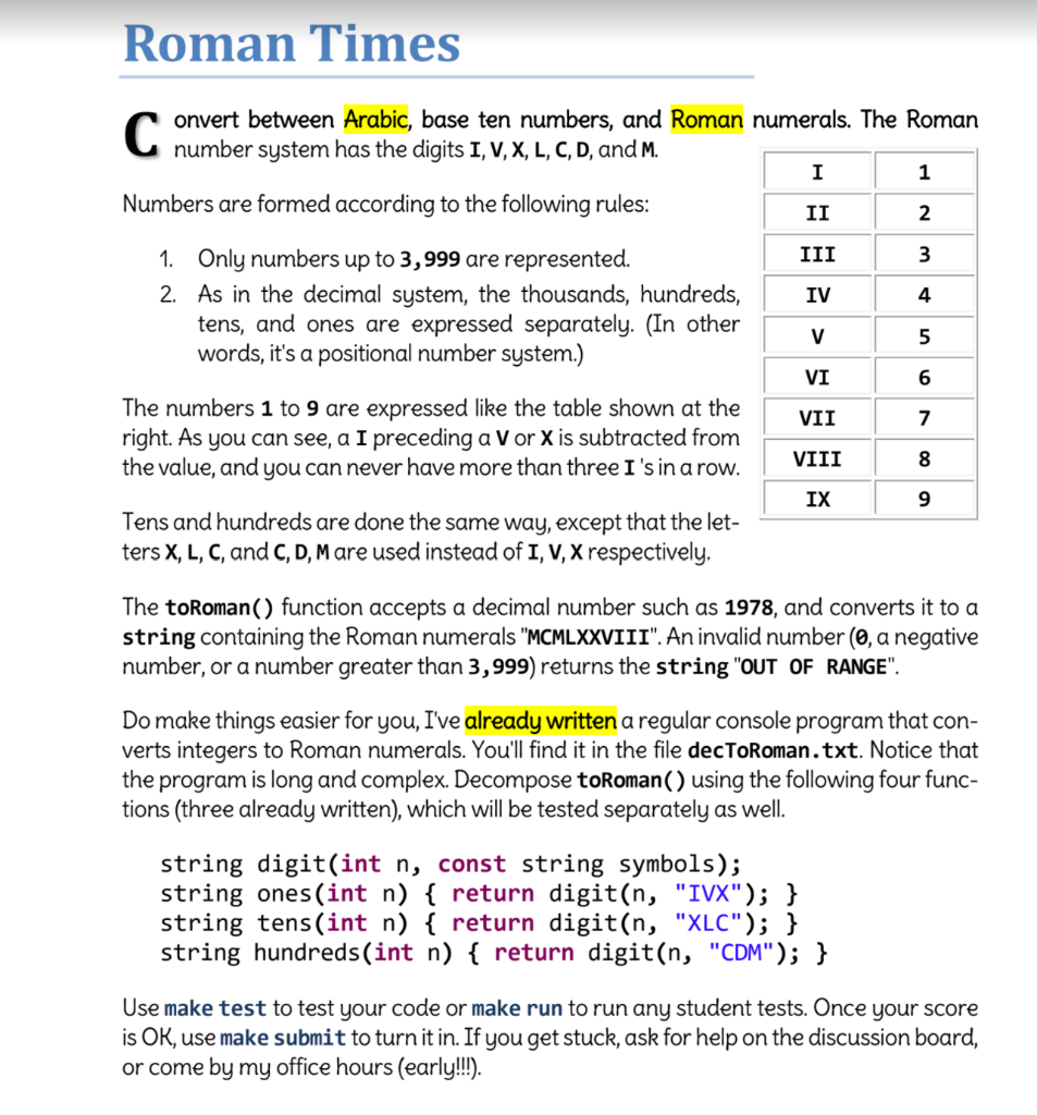 Roman Times onvert between Arabic, base ten numbers, | Chegg.com